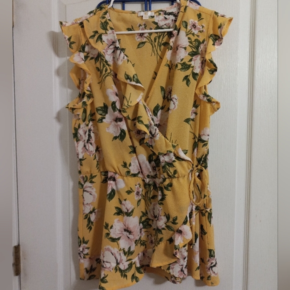 Charming Charlie | Tops | Charming Charlie Yellow W Pink Floral Blouse ...